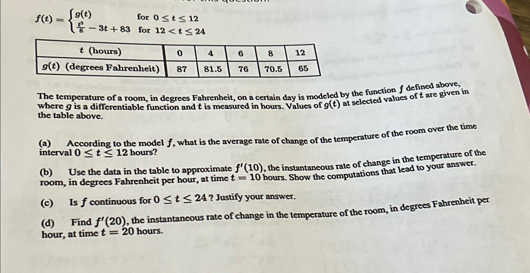 Solved tg(t)fgtg(t)tf0≤t≤12f'(10)t=10f0≤t≤24f'(20)t=20 | Chegg.com