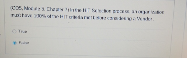 Solved (CO5, ﻿Module 5, ﻿Chapter 7) ﻿In the HIT Selection | Chegg.com