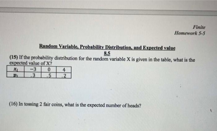 Solved Finite Homework 5-5 Random Variable, Probability | Chegg.com