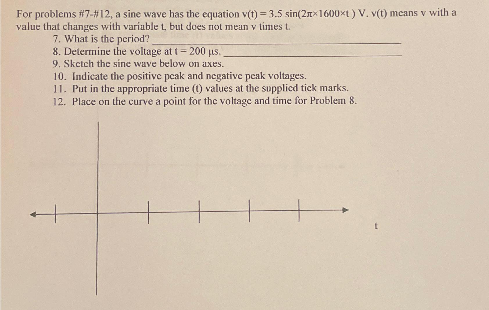 For problems #7-#12, ﻿a sine wave has the equation | Chegg.com