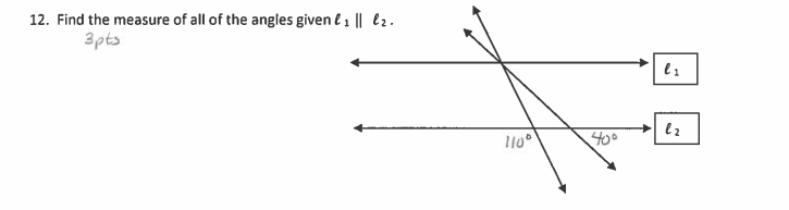 Solved Find the measure of all of the angles given l1||l2.3 | Chegg.com