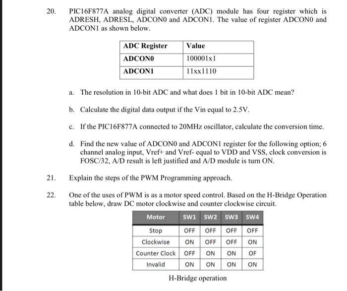 Solved 20 Pic16f877a Analog Digital Converter Adc Module 