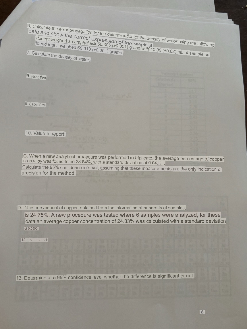 Solved B. ﻿Calculate the error propagation for the | Chegg.com