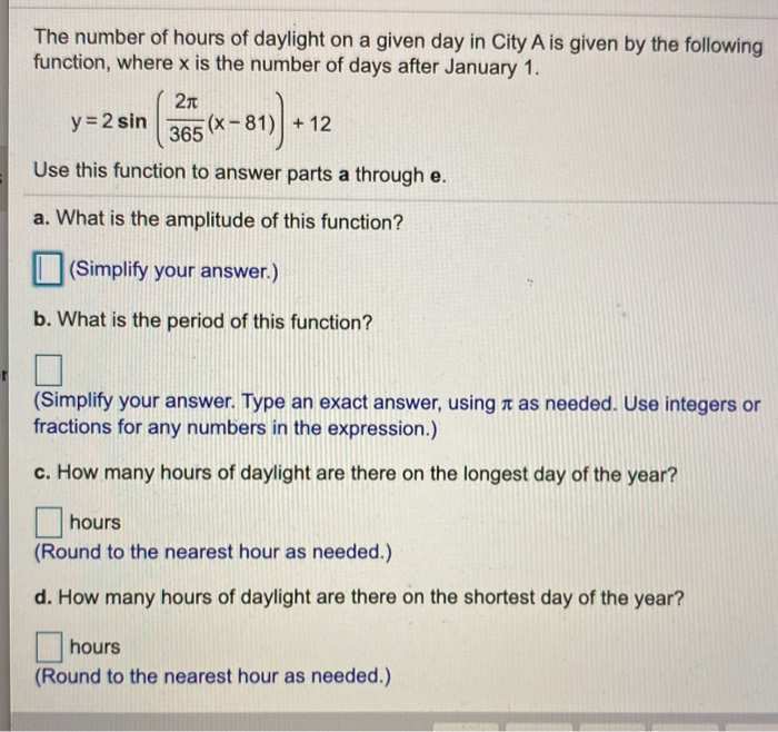 Solved The number of hours of daylight on a given day in | Chegg.com