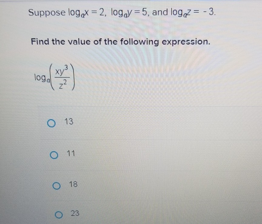 Solved Suppose logax = 2, log y=5, and log z = -3. Find the | Chegg.com