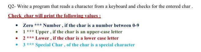 Solved Q2- Write a program that reads a character from a | Chegg.com