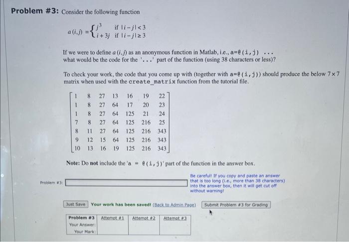Solved Problem \#3: Consider the following function | Chegg.com