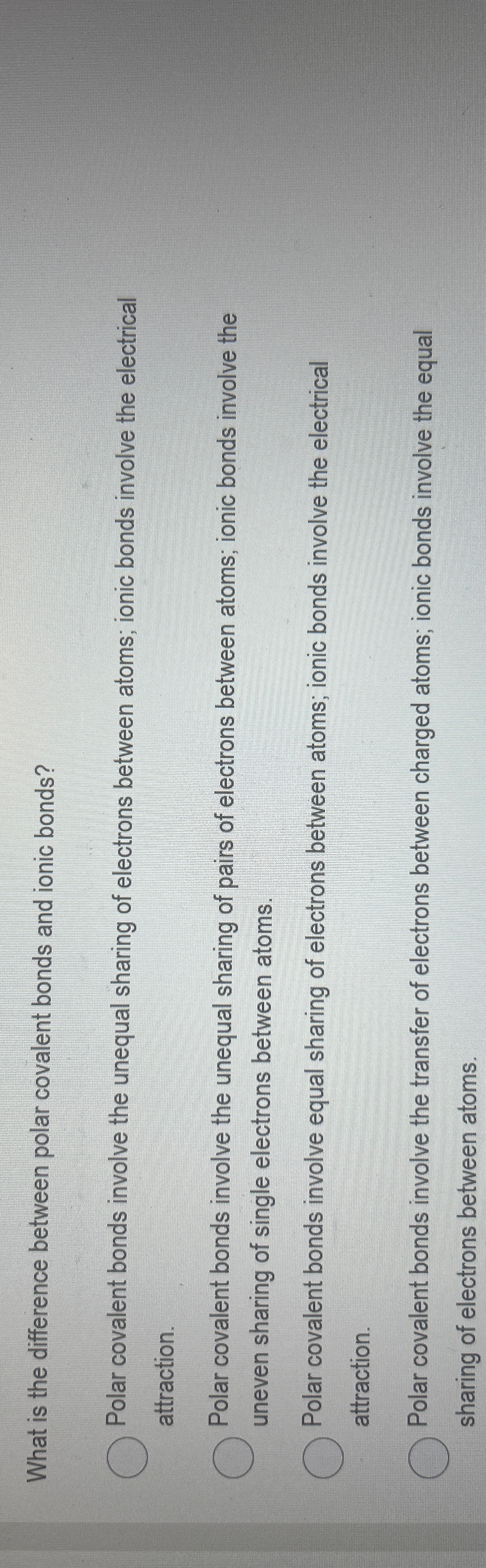 Solved What is the difference between polar covalent bonds | Chegg.com