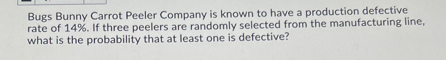 Solved Bugs Bunny Carrot Peeler Company is known to have a | Chegg.com