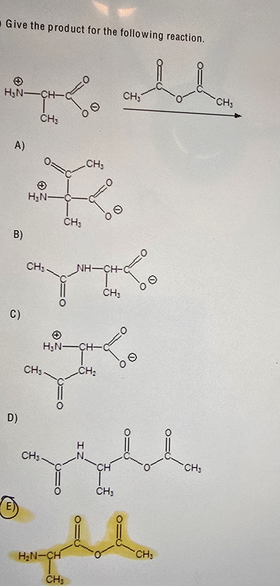Solved Give the product for the following reaction.A)B)C) | Chegg.com