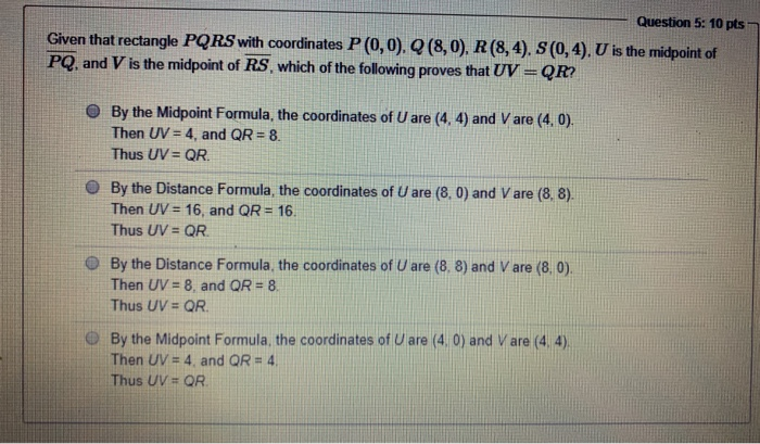 Solved Question 5: 10 pts Given that rectangle PQRS with | Chegg.com