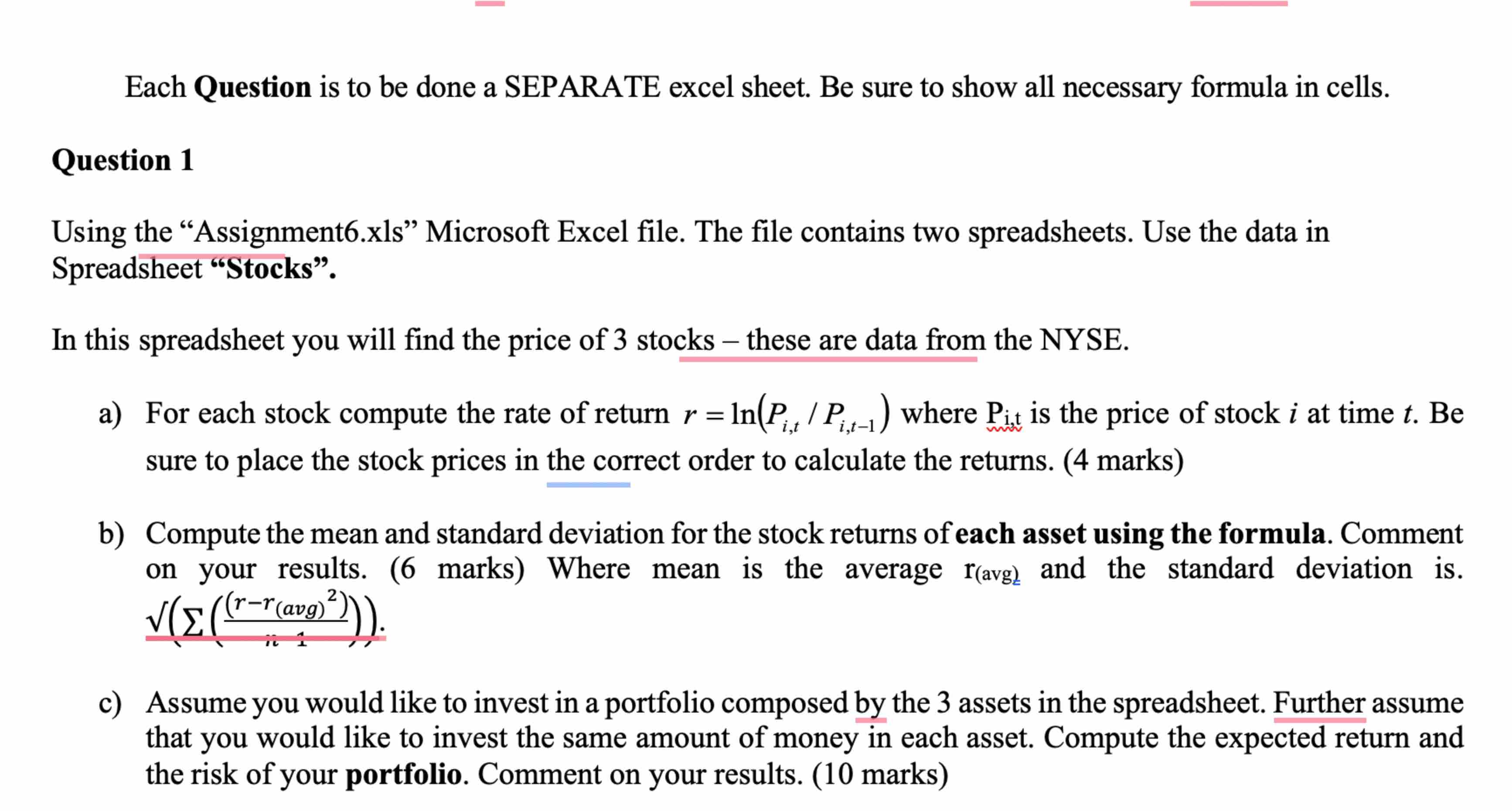 Each Question is to be done a SEPARATE excel sheet. | Chegg.com