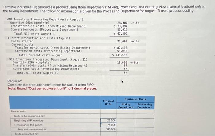 Solved Terminal Industries (Ti) produces a product using | Chegg.com