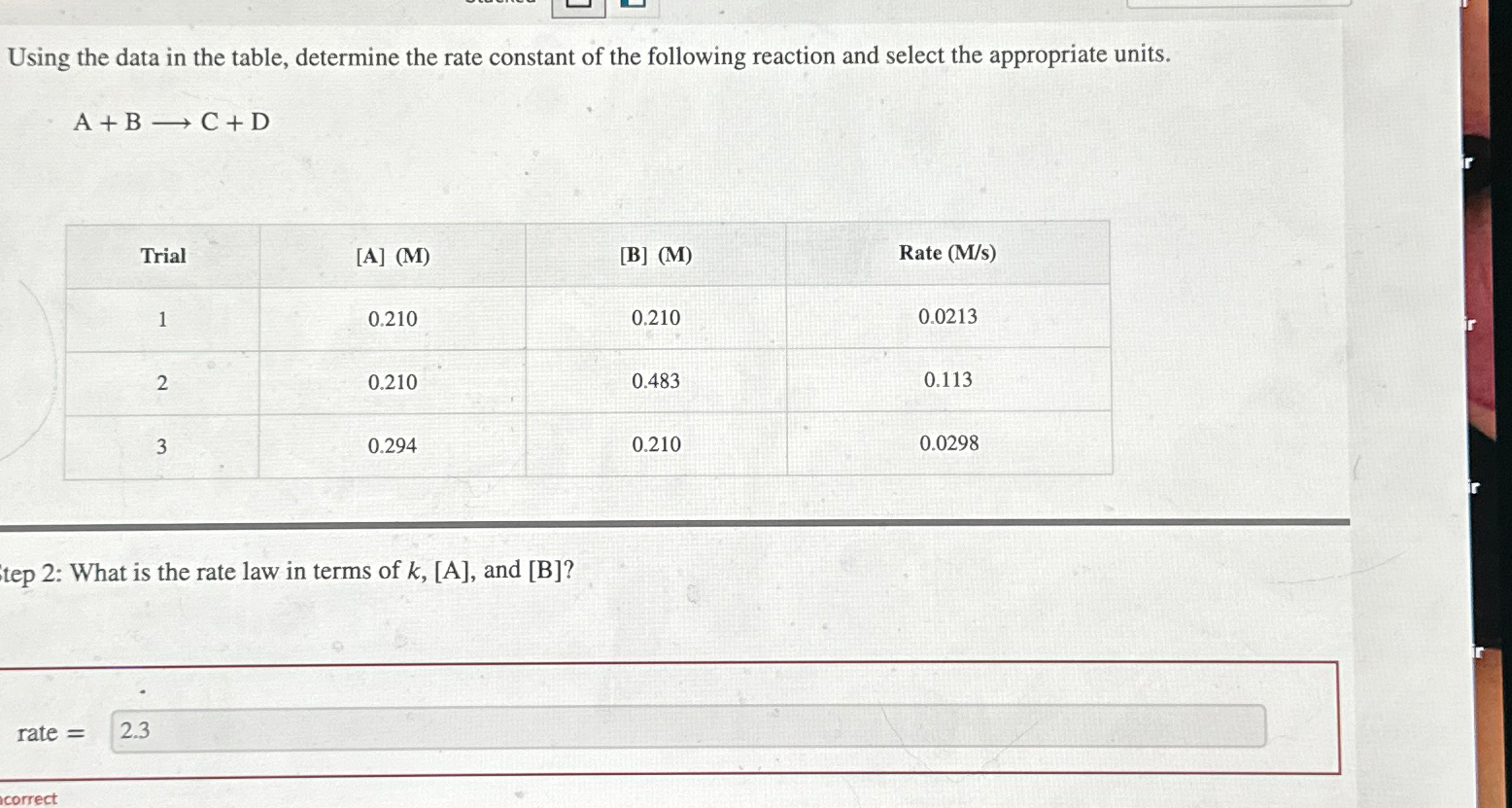 Using the data in the table, determine the rate | Chegg.com