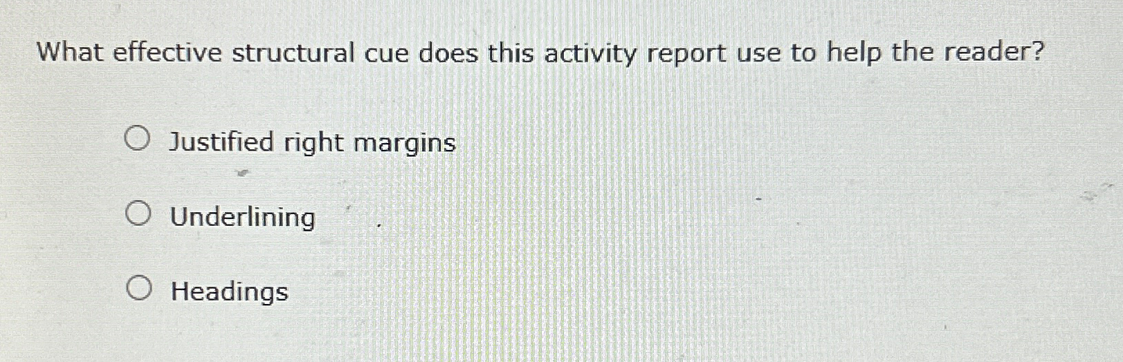 Solved What effective structural cue does this activity | Chegg.com