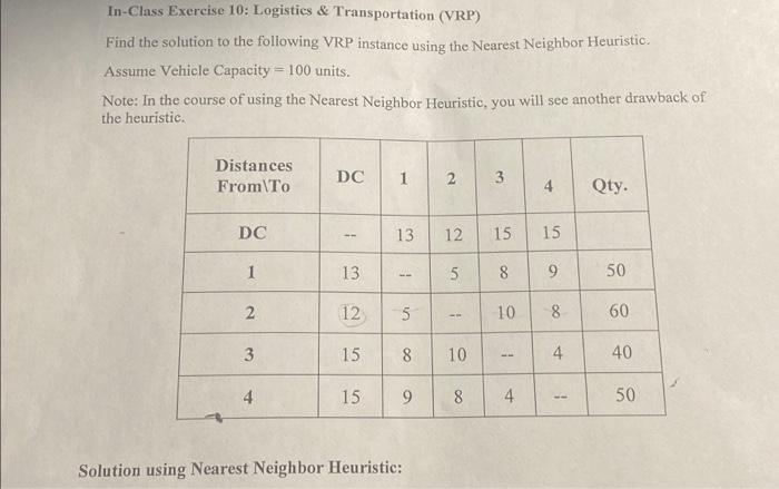 Solved In-Class Exercise 10: Logistics & Transportation | Chegg.com
