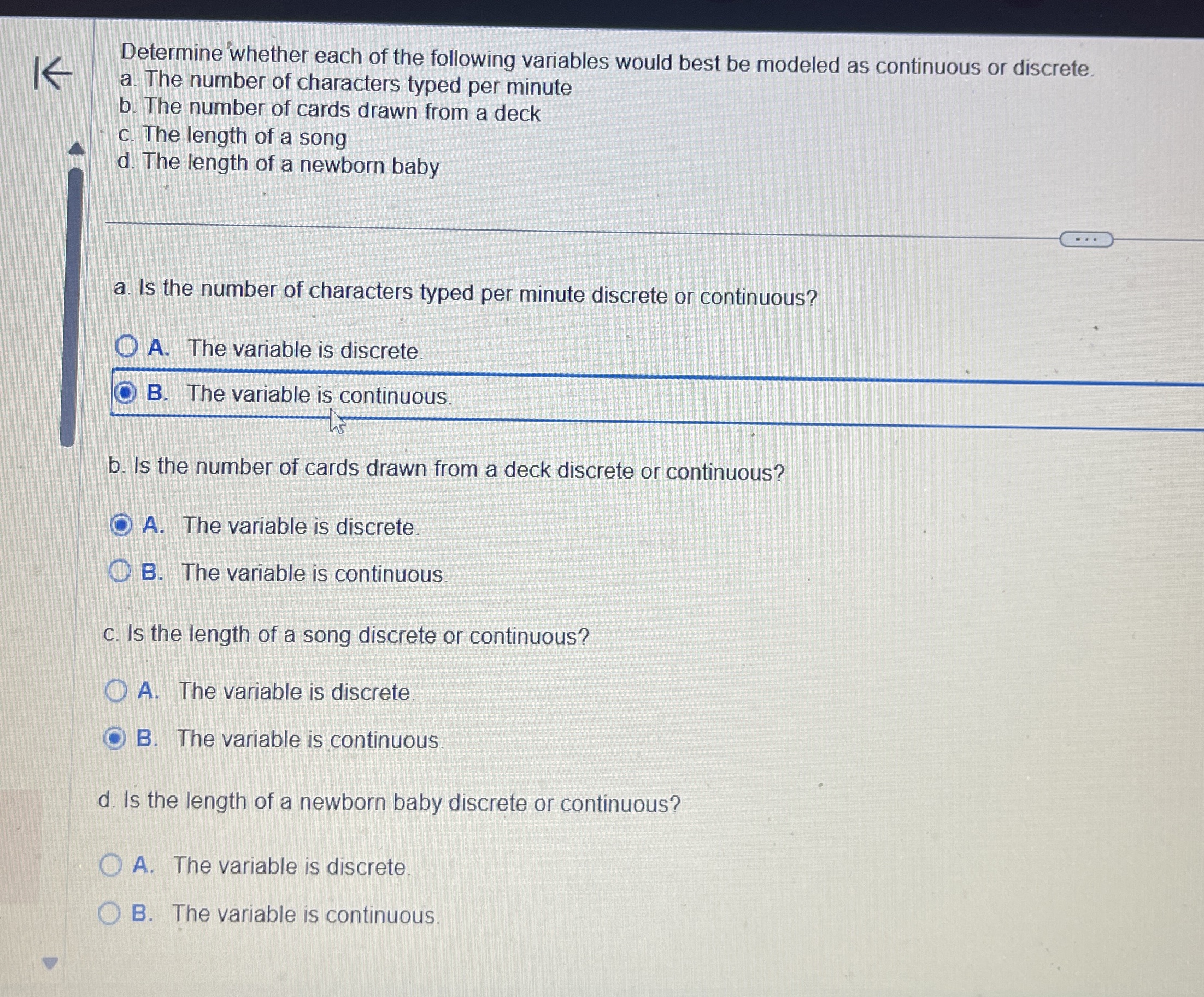 Determine whether each of the following variables | Chegg.com