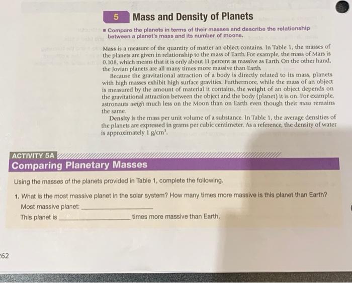 Solved Mass and Density of Planets Compare the planets in | Chegg.com