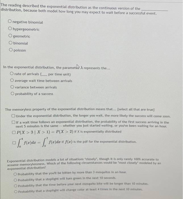 Solved The reading described the exponential distribution as | Chegg.com