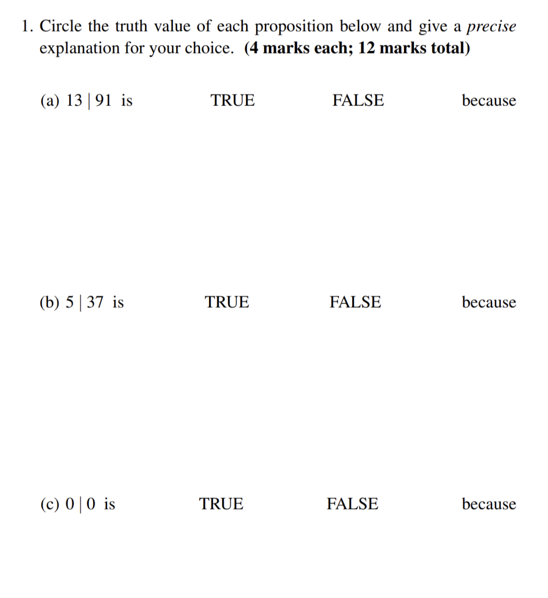 Solved 1. Circle the truth value of each proposition below | Chegg.com