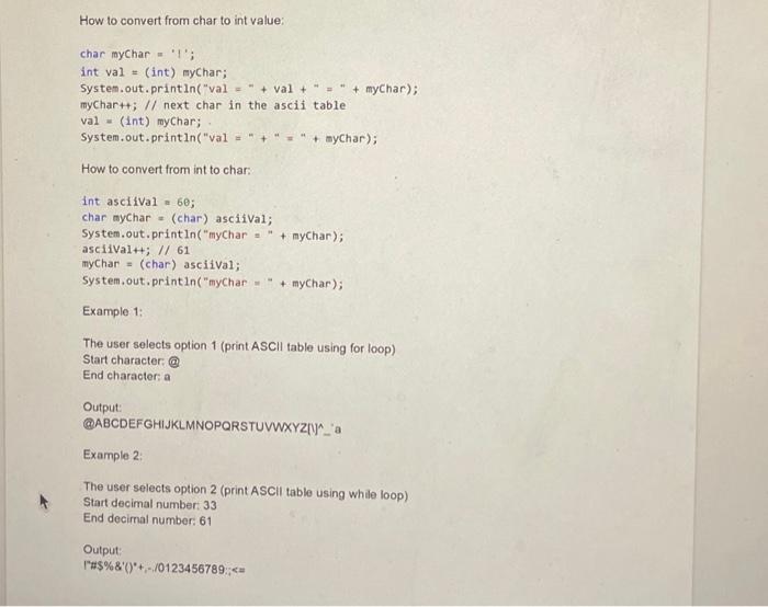 Solved 1. Asciitable java Create a class named AsciTable | Chegg.com Solved 1. Asciitable java Create a class named AsciTable | Chegg.com