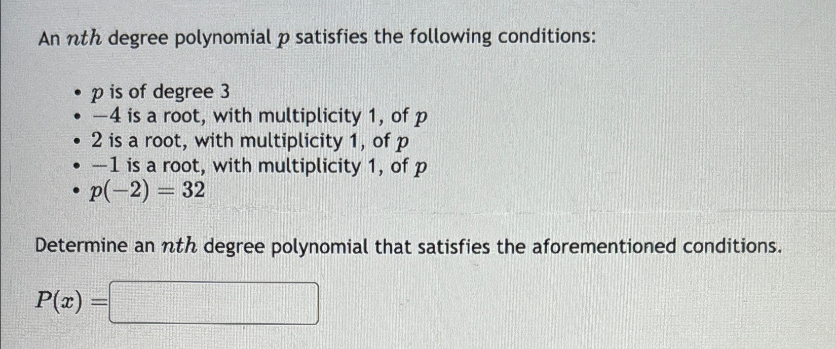 Solved An nth ﻿degree polynomial p ﻿satisfies the following | Chegg.com