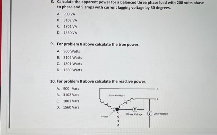 Solved 8. Calculate the apparent power for a balanced three | Chegg.com