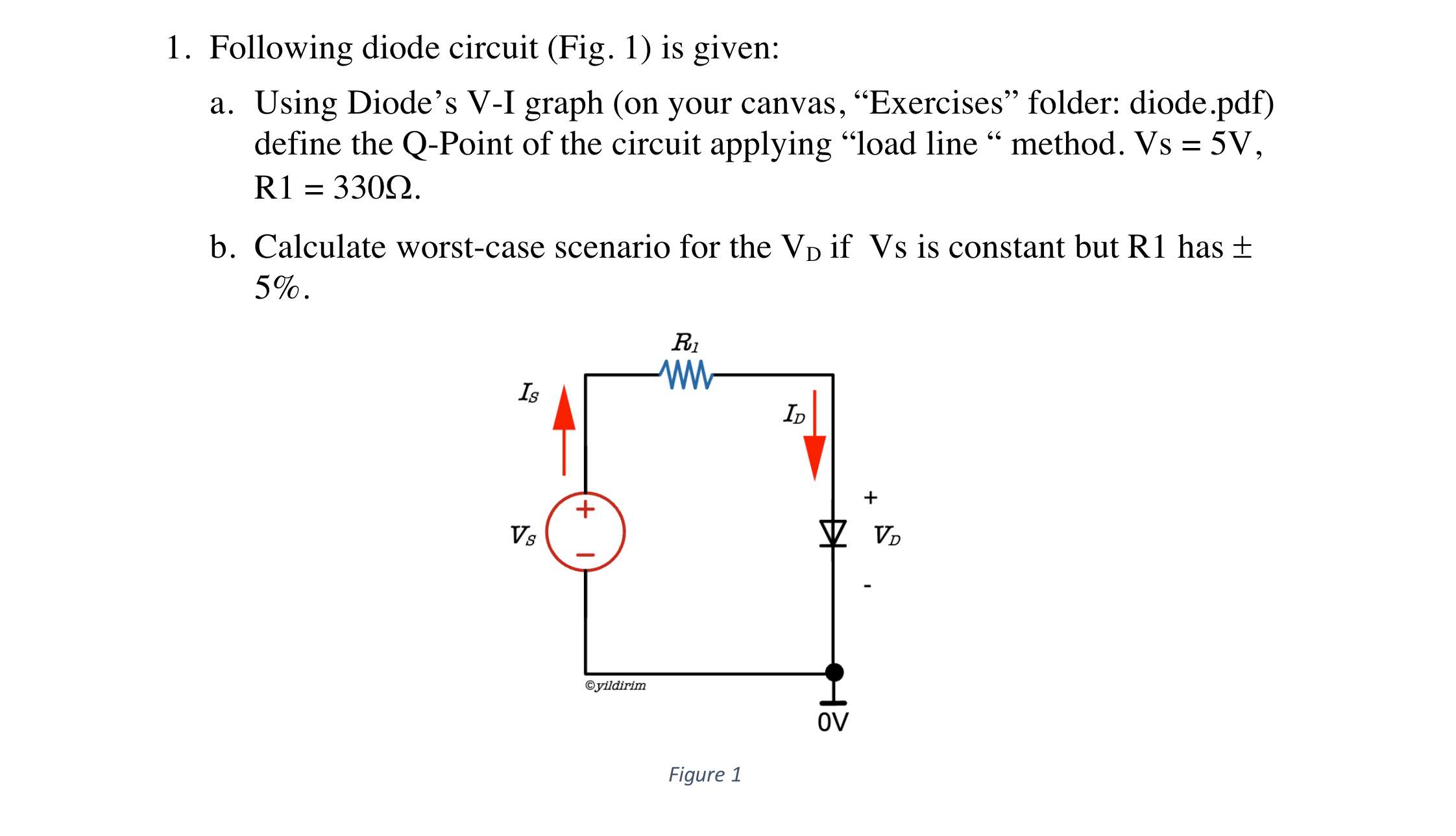 Solved Following diode circuit (Fig. 1) ﻿is given:a. ﻿Using | Chegg.com