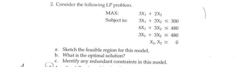 Solved 2. Consider the following LP problem. MAX: 3X1 + 2X2 | Chegg.com