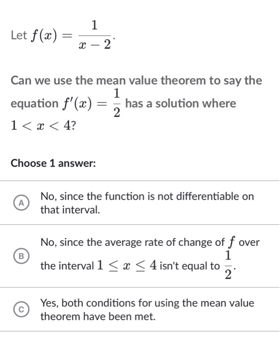 Solved 1 Let f(x) = X – 2 Can we use the mean value theorem | Chegg.com