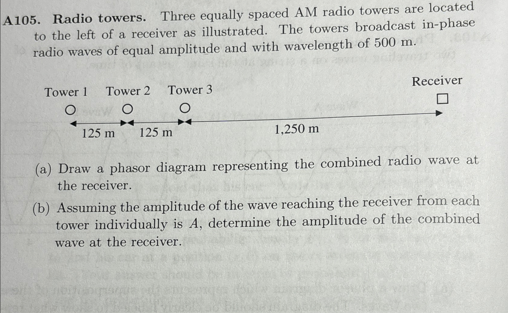 Solved A105. ﻿Radio towers. Three equally spaced AM radio | Chegg.com