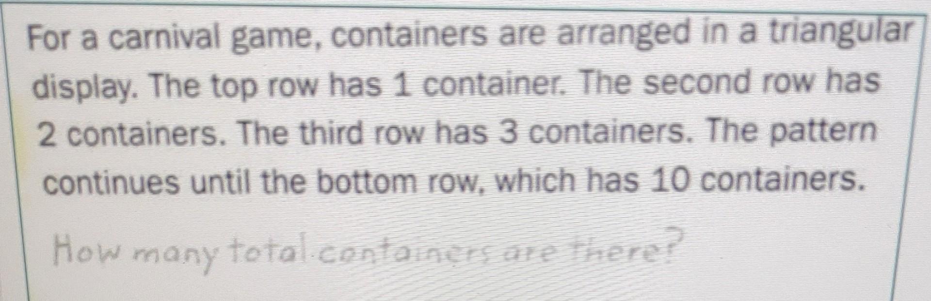 Solved For a carnival game, containers are arranged in a | Chegg.com