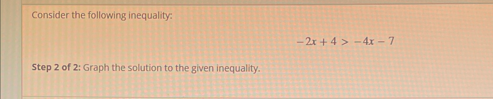 Solved Consider the following inequality:-2x+4>-4x-7Step 2 | Chegg.com