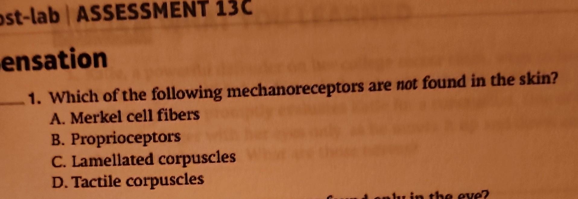 Solved 1. Which of the following mechanoreceptors are not | Chegg.com