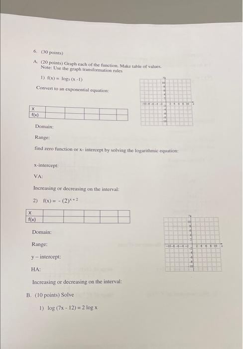 Solved 6. (30 points) A. (20 points) Graph each of the | Chegg.com