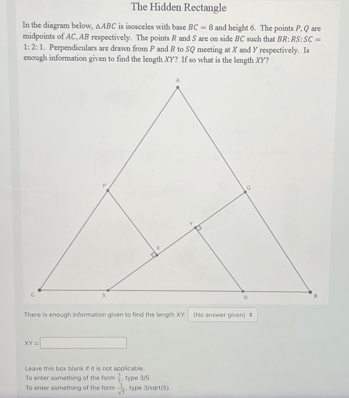 The Hidden RectangleIn the diagram below, ????ABC ﻿is | Chegg.com