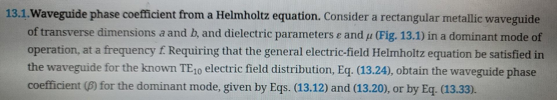 Solved 13.6.Waveguide phase coefficient for an arbitrary TE | Chegg.com