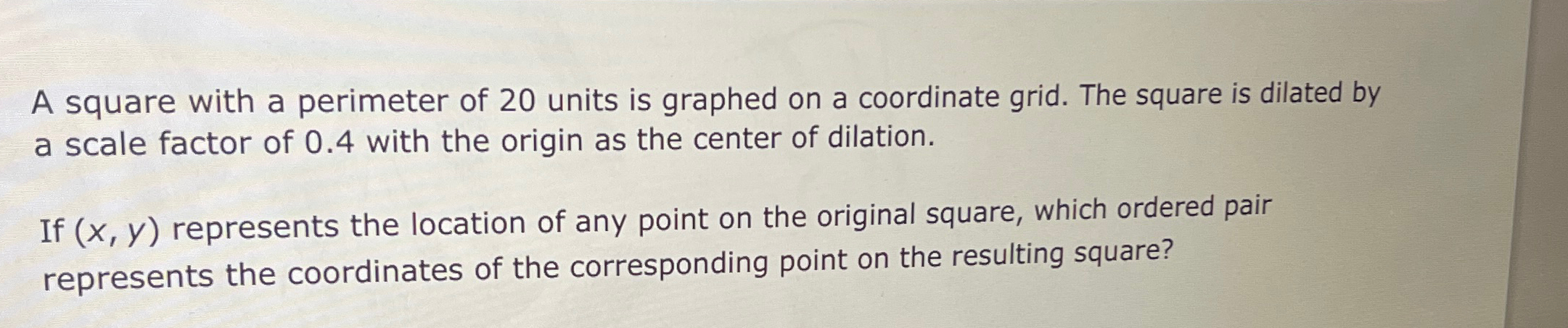 Solved A square with a perimeter of 20 ﻿units is graphed on | Chegg.com
