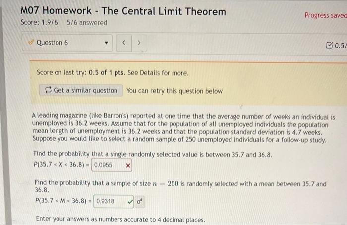 Solved M07 Homework - The Central Limit Theorem Score: | Chegg.com