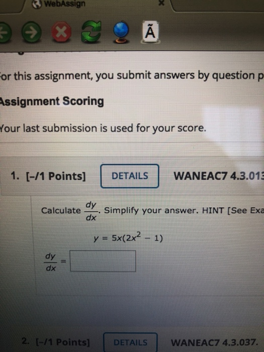 Solved WebAssign > 9 Ā or this assignment, you submit | Chegg.com