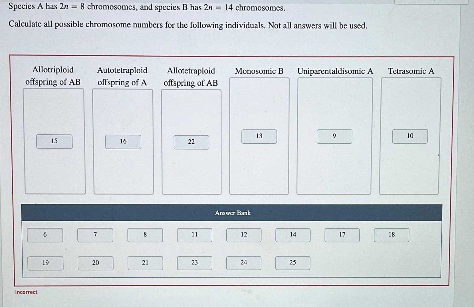 Solved Species A has 2n=8 ﻿chromosomes, and species B has | Chegg.com