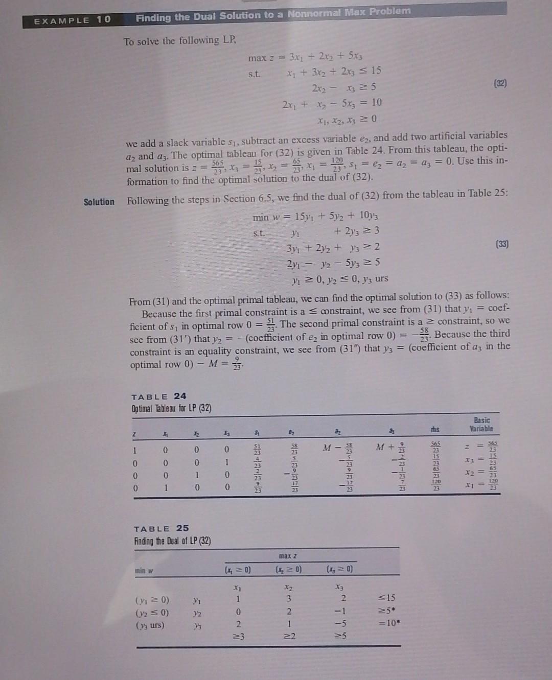 EXAMPLE 10Finding the Dual Solution to a Nonwormal | Chegg.com