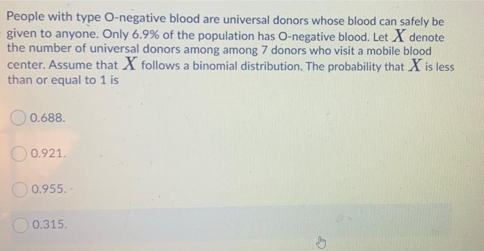 Solved People with type O-negative blood are universal | Chegg.com
