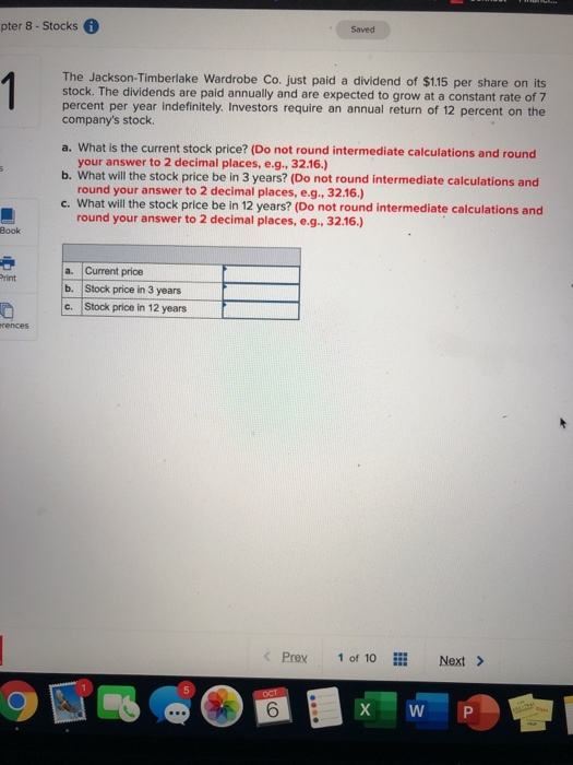 Solved pter 8 - Stocks Saved 1 The Jackson-Timberlake | Chegg.com