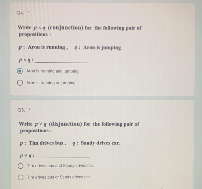 Solved Q4. Write p^q (conjunction) for the following pair of | Chegg.com