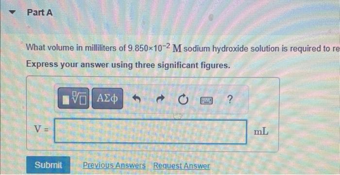 Solved what volume in milliliters of 9.850 x 10^-2 M sodium | Chegg.com