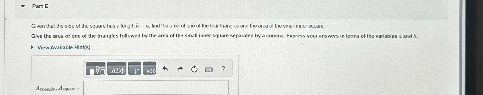 Solved Part E\\nGiven that the side of the square has a | Chegg.com Solved Part E\\nGiven that the side of the square has a | Chegg.com