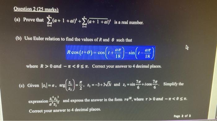 Solved (a) Prove that ∑k=1n(a+1+ai)k+∑k=1n(a+1+ai)k is a | Chegg.com