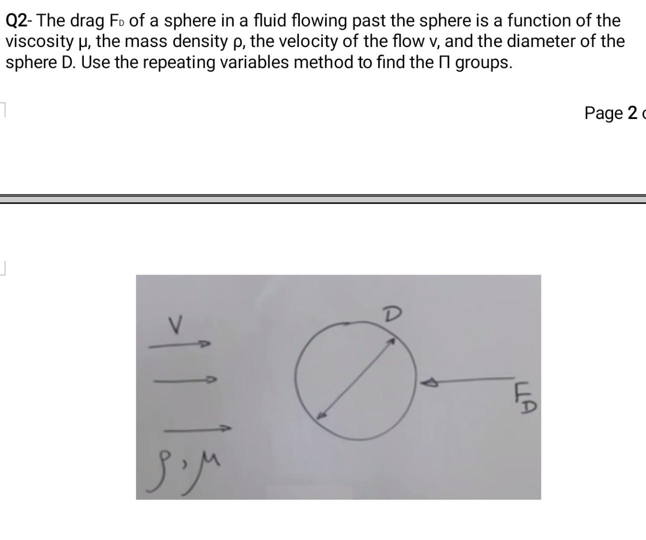 Solved Q2- The drag Fo of a sphere in a fluid flowing past | Chegg.com
