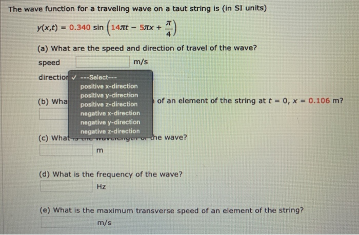 Solved The wave function for a traveling wave on a taut | Chegg.com